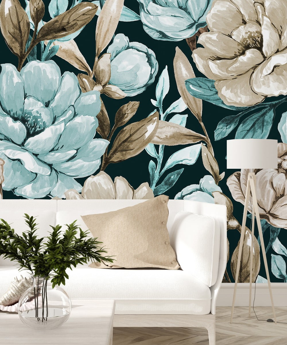 Dark Wallpaper with Blue and Beige - Walmart.com