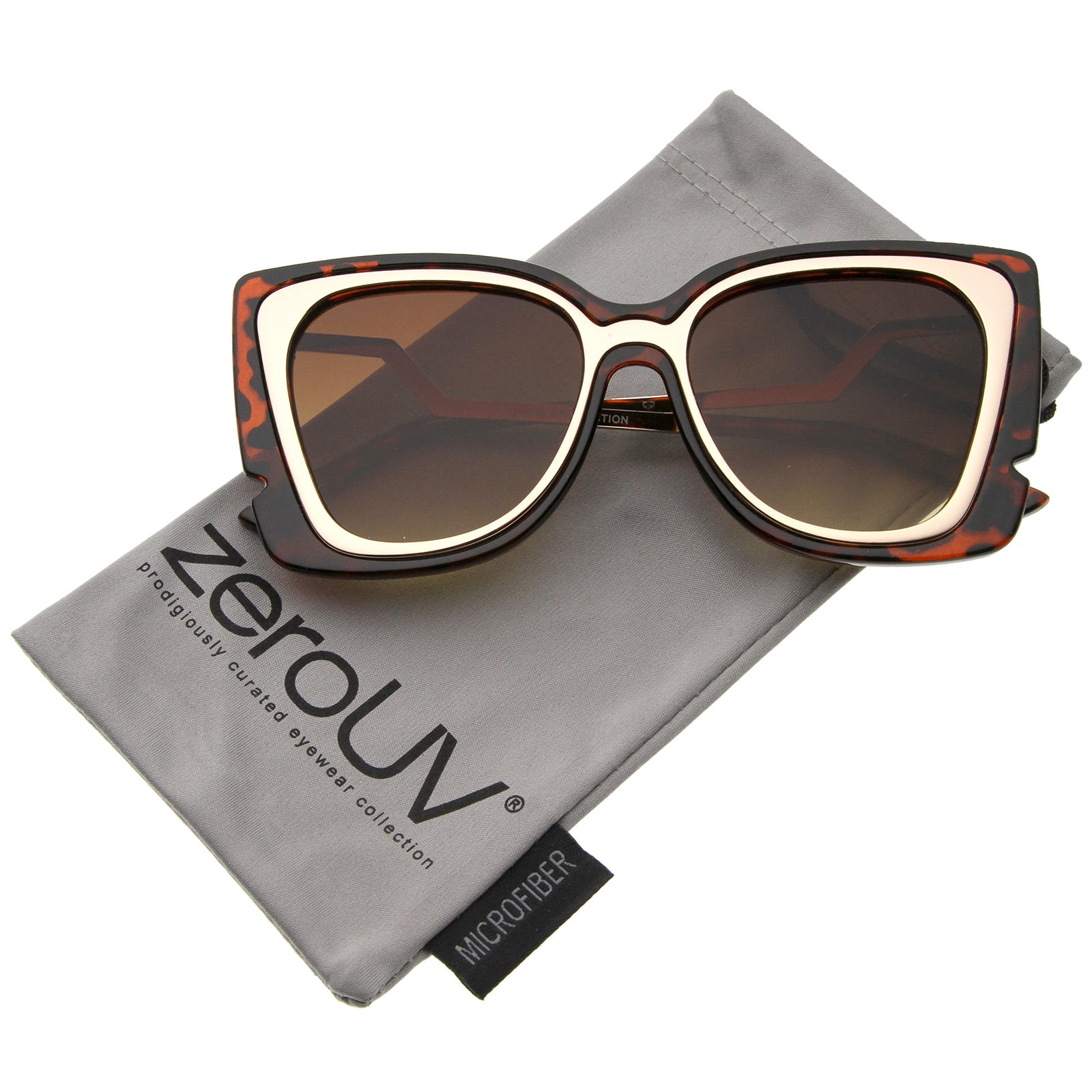 Zerouv Female Oversize Notched Frame Zigzag Temple Flat Lens Cat Eye