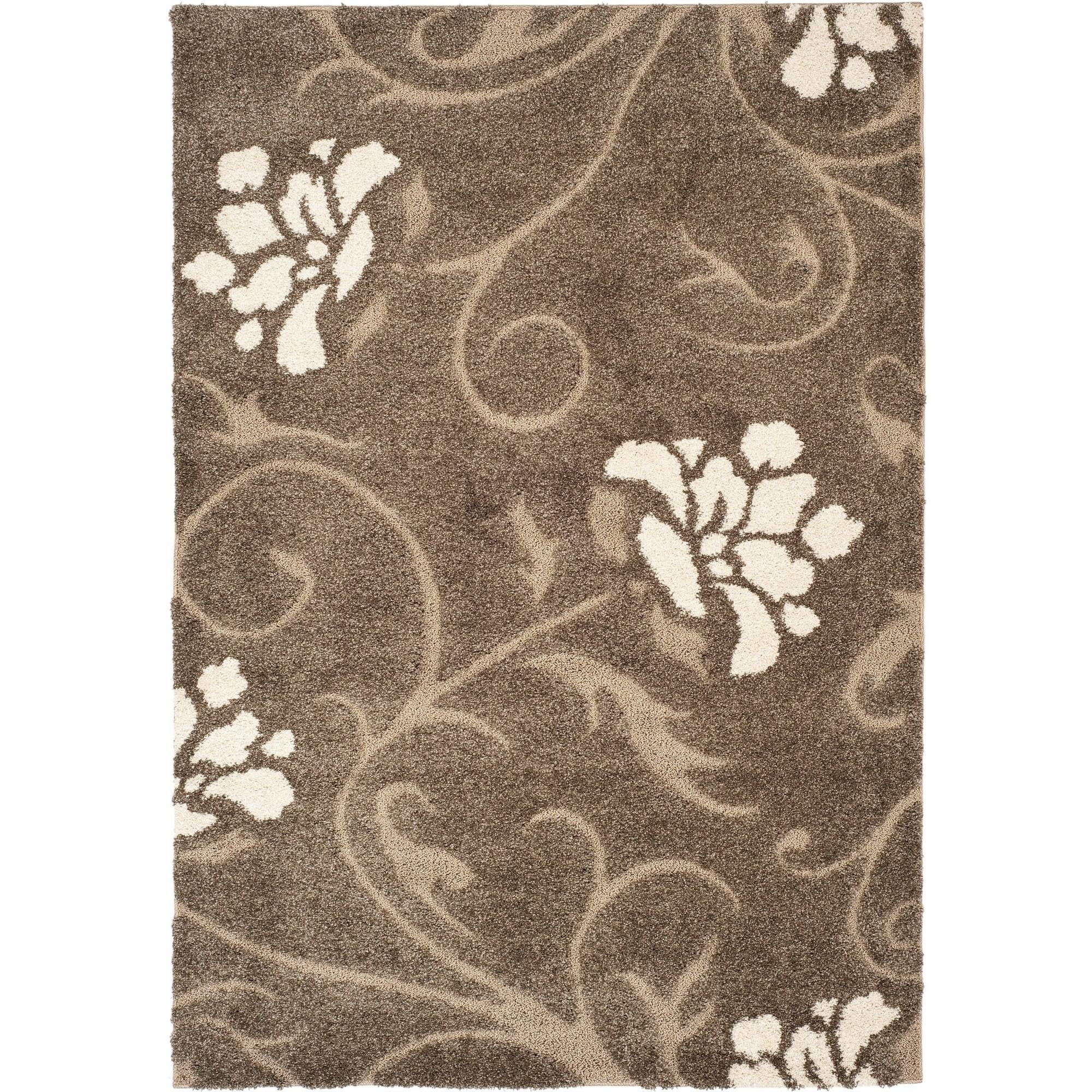 SAFAVIEH Florida Davin Floral Shag Area Rug, Smoke/Beige, 6' x 9 ...