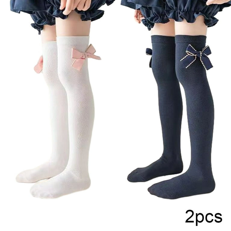 Godderr Kids Girl s High Socks Little Girl s Non slip Knee High Socks Teen Extra Long over Knee Stockings Bow Style Dress Socks Cotton Tube Long Socks