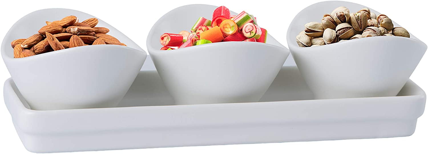 Bruntmor 4 Piece Tray Set With Three Compartment Serving Curvy Bowls ...