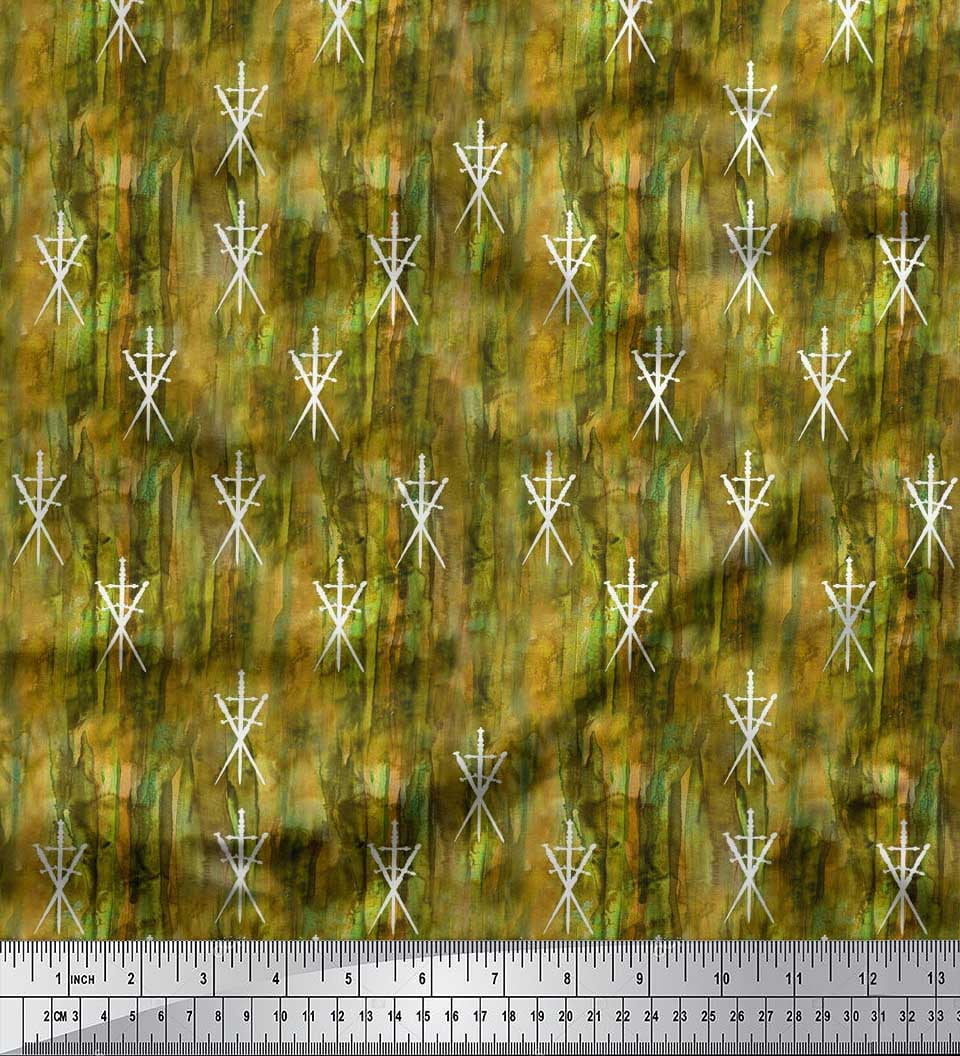 Soimoi Japan Crepe Satin Fabric Texture & Sword Weapon Print Sewing ...