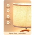 13.4" Small Table Lamp, Wood Nightstand Lamp with Beige Linen Lampshade ...