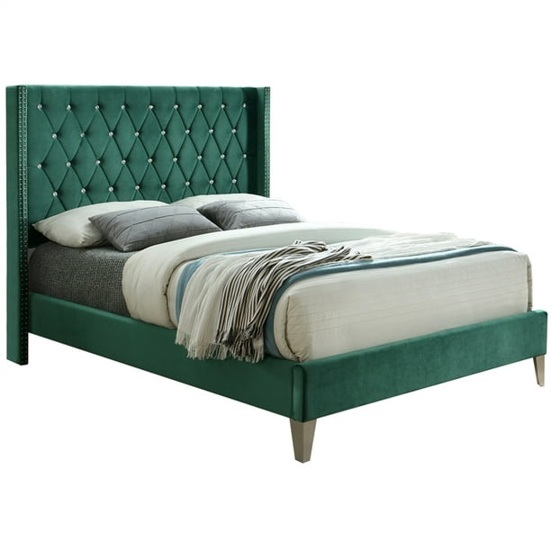 Pemberly Row Contemporary Velvet Upholstered Queen Platform Bed in ...