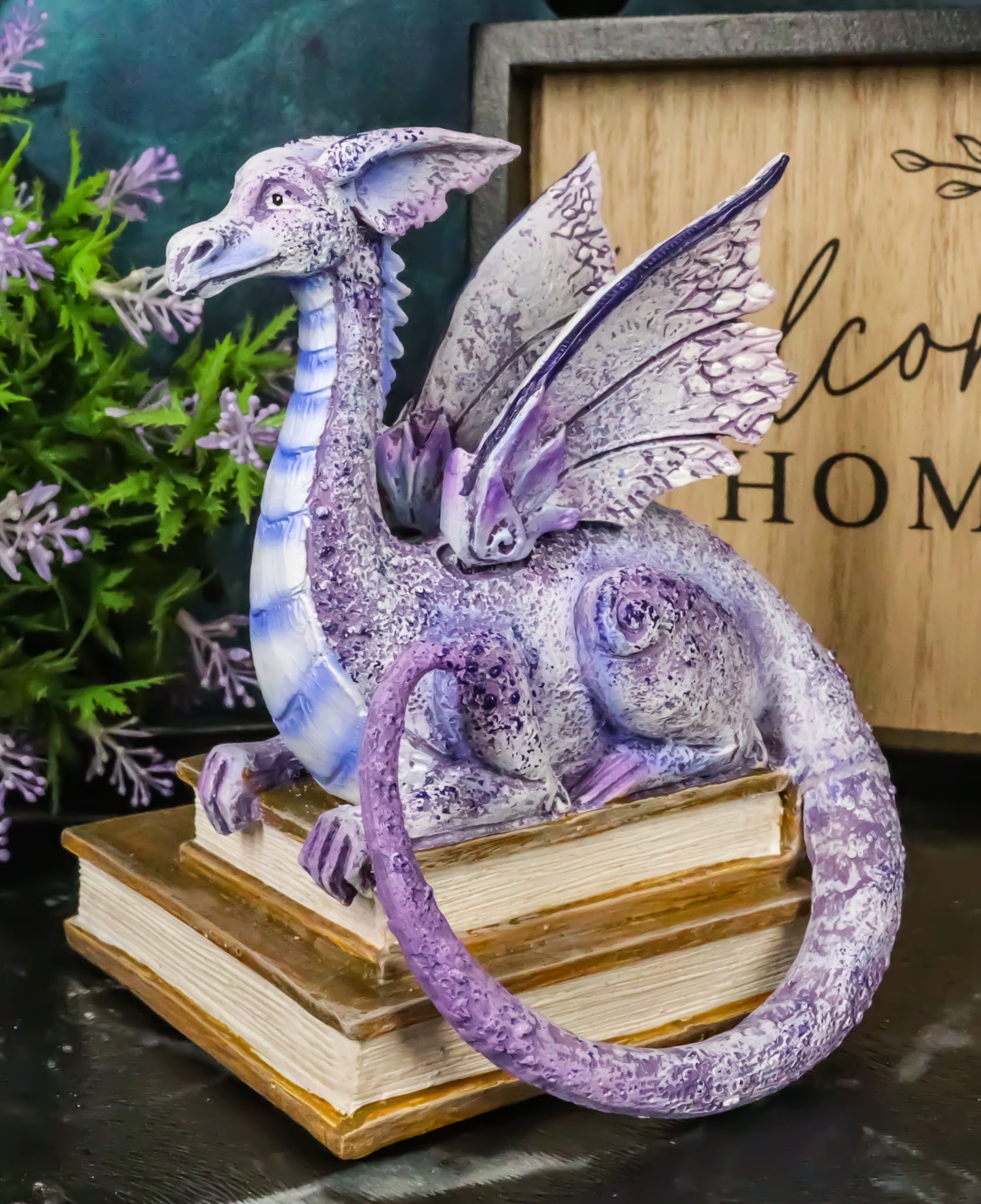 Amy Brown Purple Crater Moon Bookworm Dragon Sitting On Stack Of Books ...