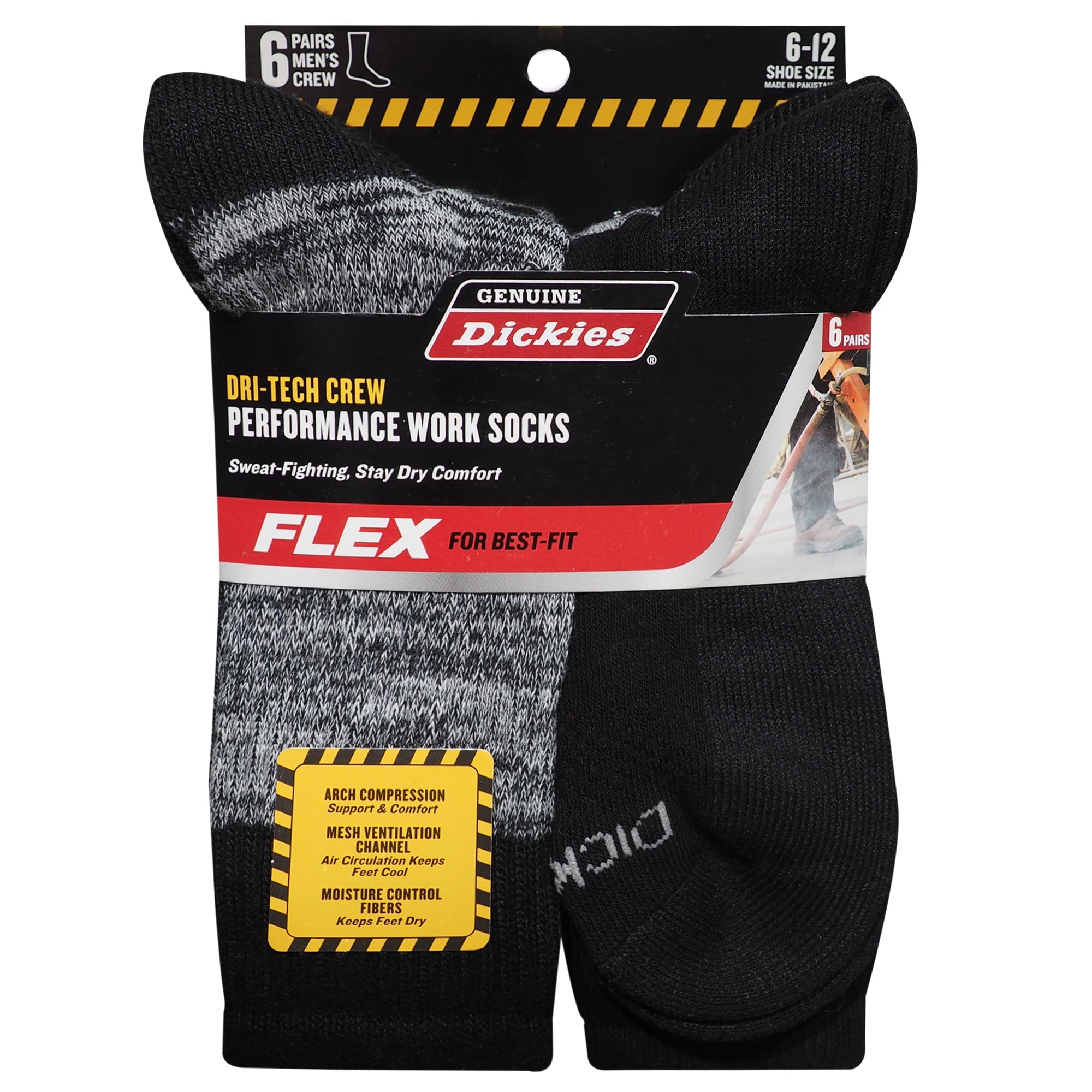 Dickies Men's Dri-Tech Crew Sock, 6-Pack, Hi-Viz Size 6-12 Dickies Men's Dri-Tech Crew Sock, 6-Pack, Hi-Viz Size 6-12