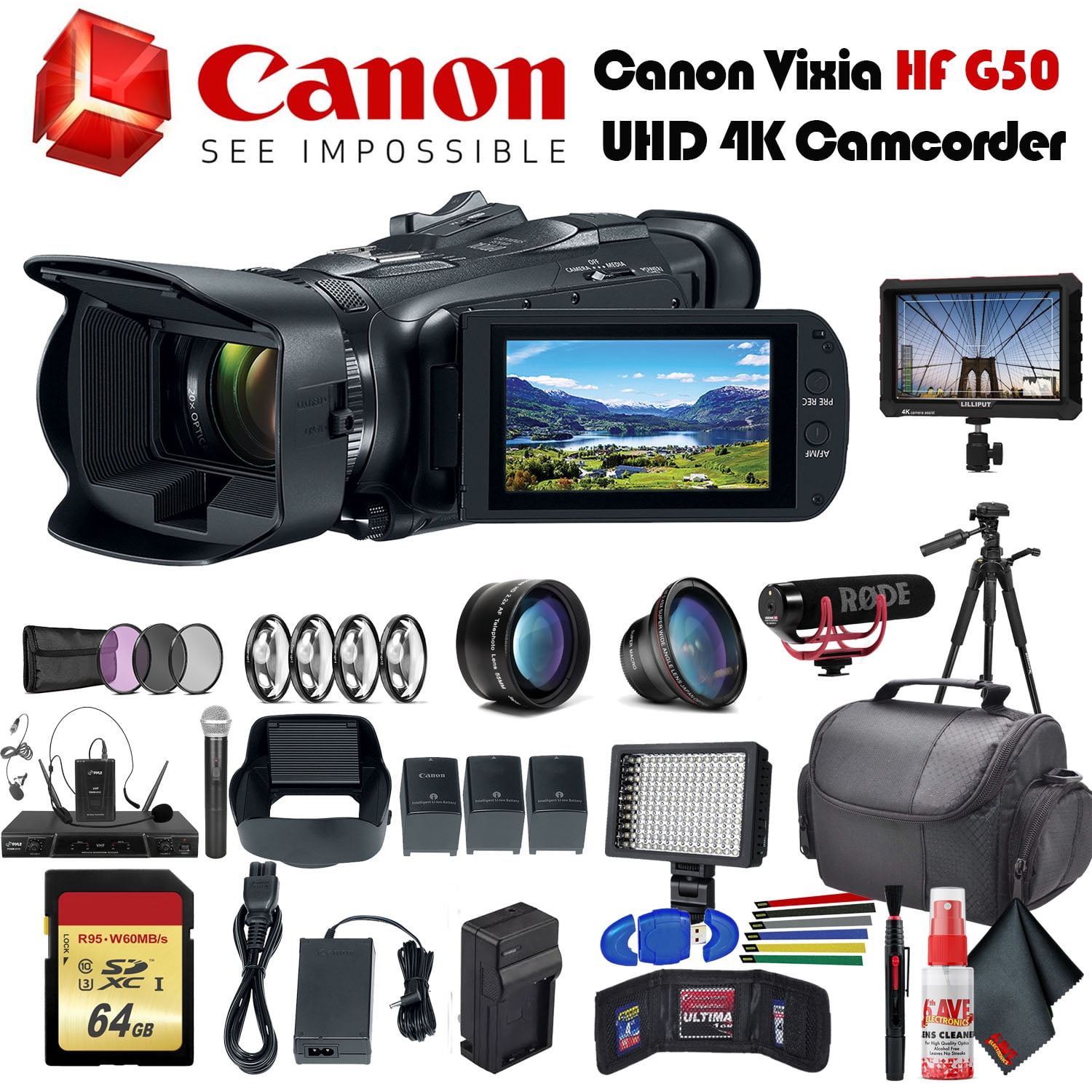 Canon Vixia HF G50 UHD 4K Camcorder (3667C002) With 2 Extra Batteries ...
