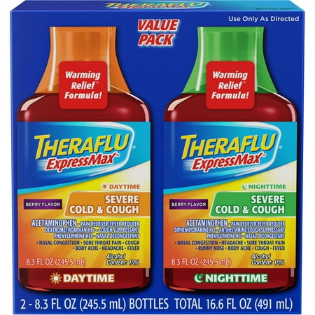 Theraflu ExpressMax Severe Cold & Cough Day/Night Relief Liquid - 16.6 ...
