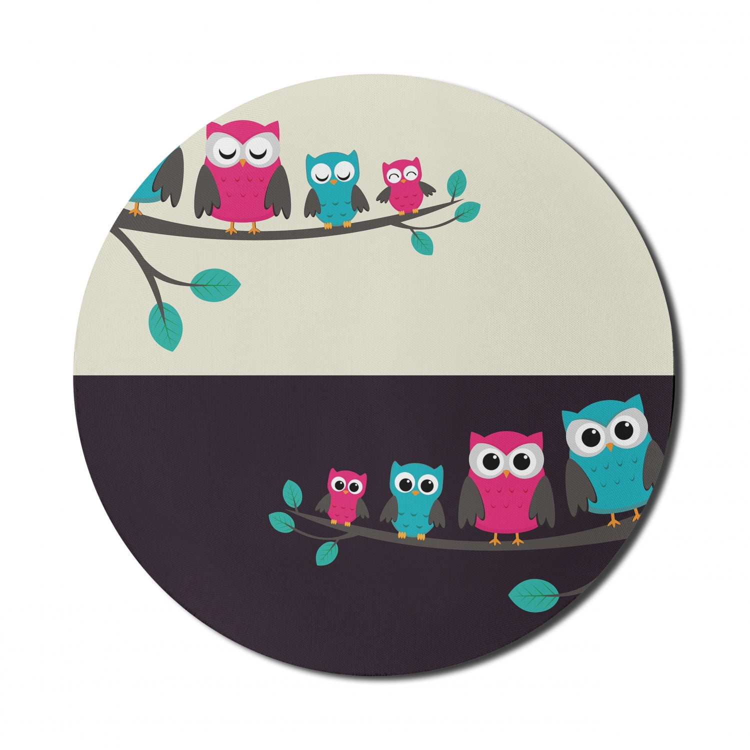 Cartoon Mouse Pad for Computers, Family of Owls Sitting on Branches ...