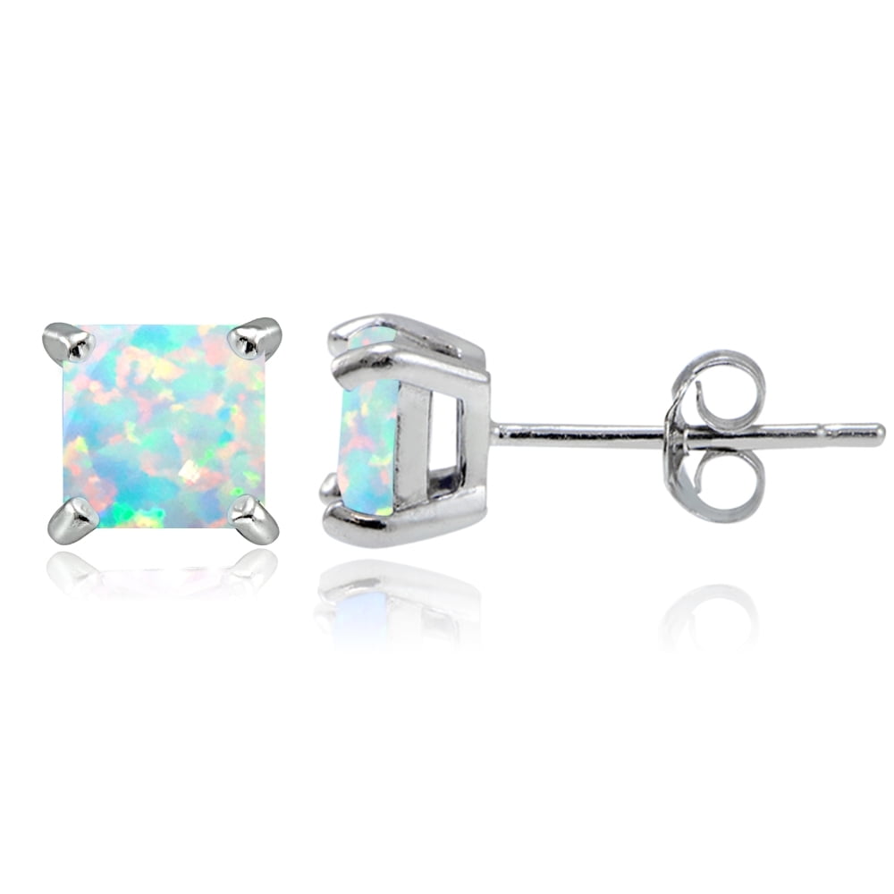 Sterling Silver Created Opal 5mm Square Stud Earrings - Walmart.com