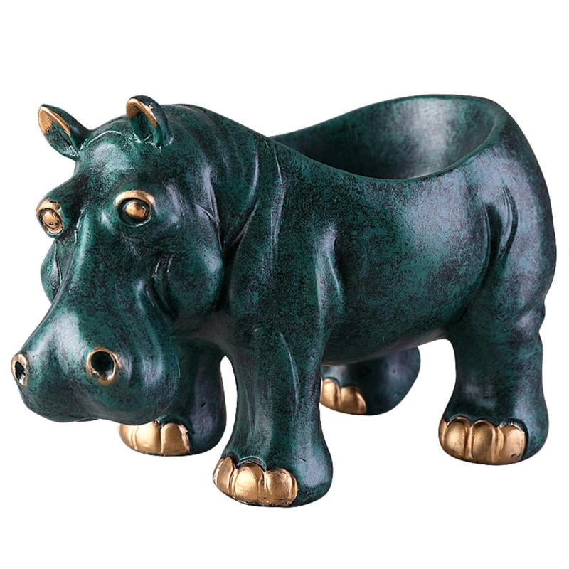 Resin Hippo Statue Hippopotamus Sculpture Figurine Key Candy Container ...
