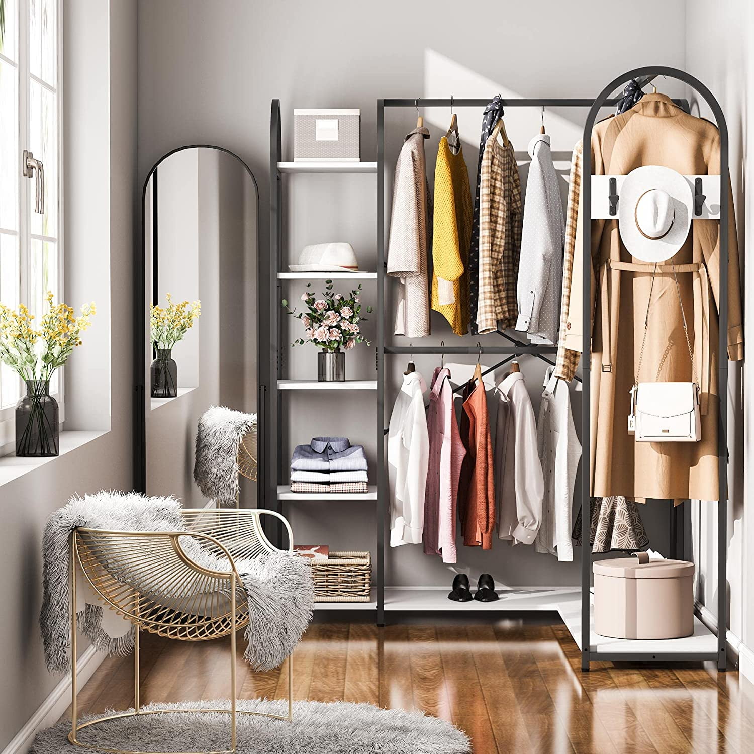 Tribesigns L-shaped Corner Clothes Rack Garment Rack With Storage ...