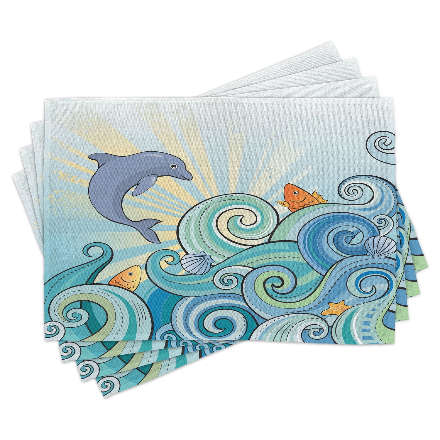 Ambesonne Cartoon Place Mats Set of 4, Dolphin Ocean, Standard Size ...