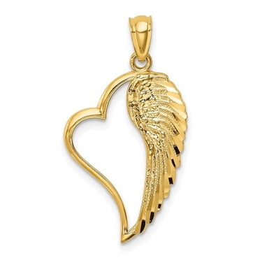 14K Gold Polished and Textured Angel Wing Pendant YC1243 - Walmart.com