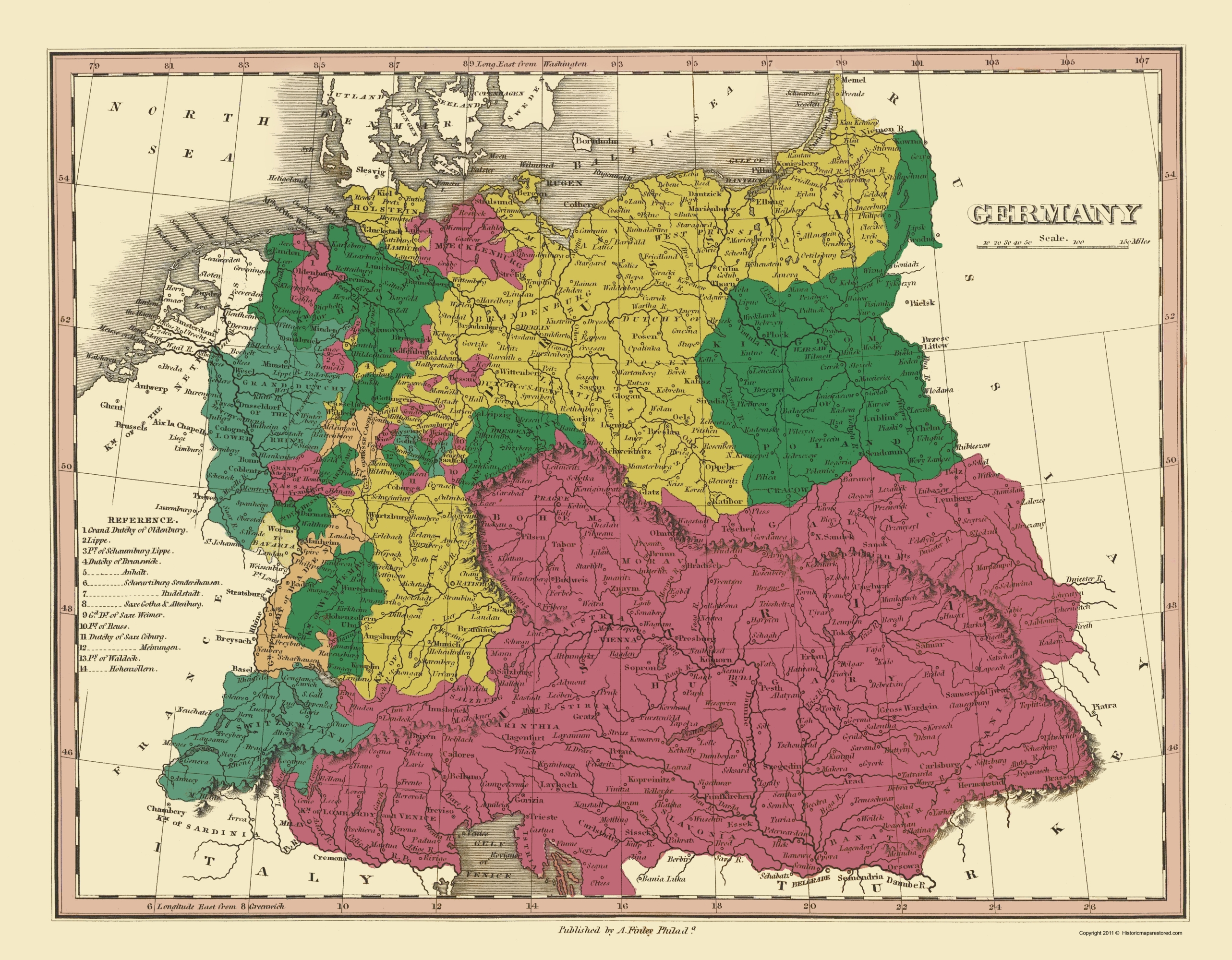 Old Germany Map - Germany - Finley 1831 - 23 x 29.51 - Walmart.com ...