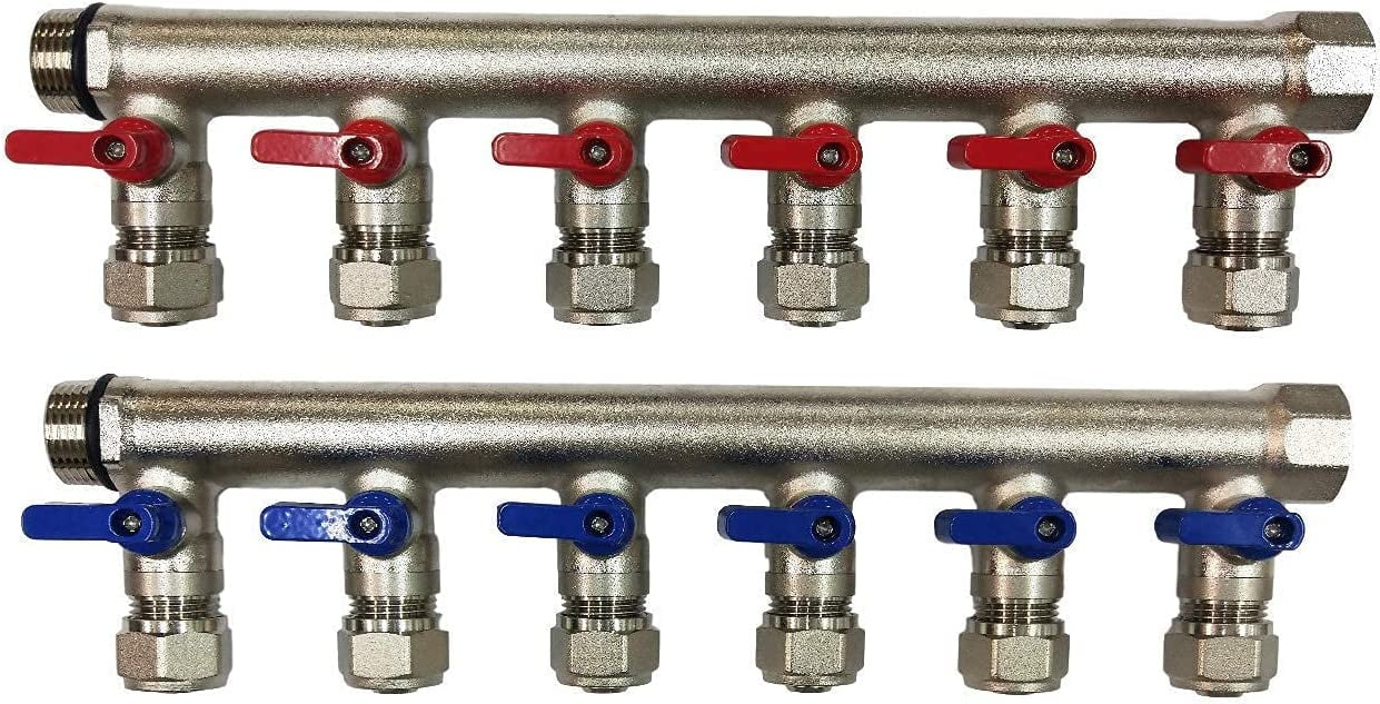 DMNI 6 Loops Plumbing Manifolds - 3/4" NPT Thread - Inlet 1/2" Outlet ...
