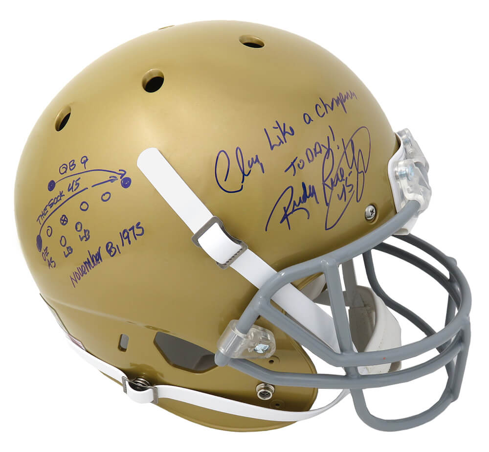 Rudy Ruettiger Signed Notre Dame Riddell Full Size Replica Helmet w ...