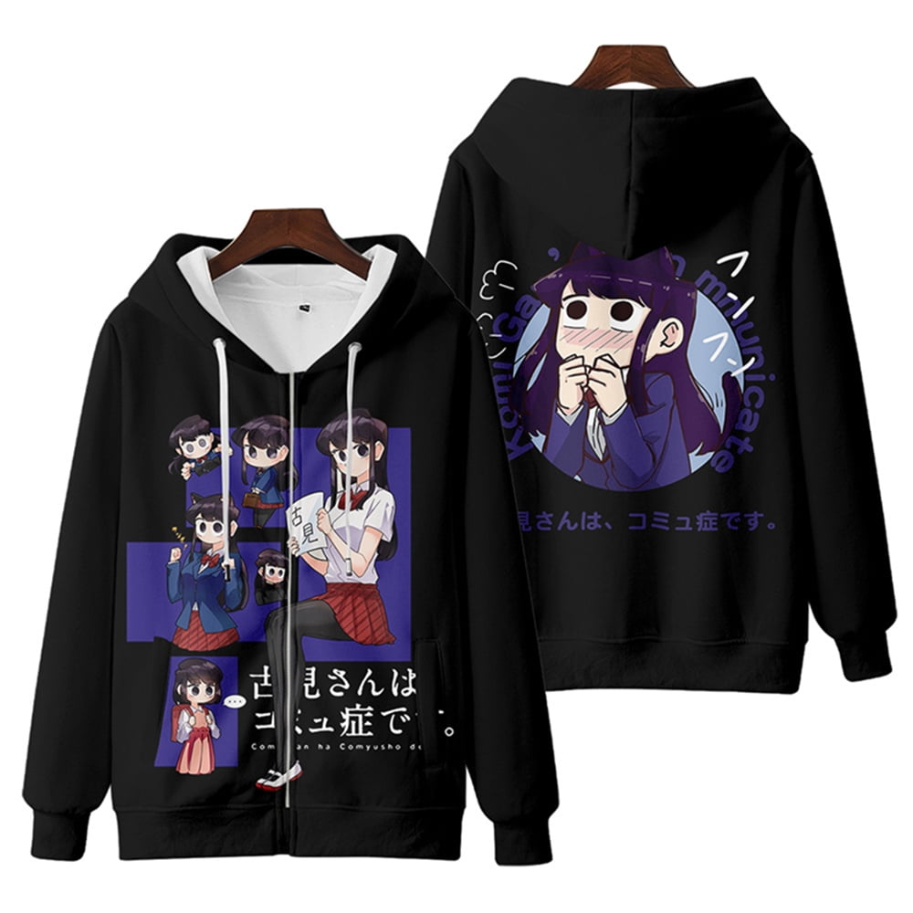 Komi Cant Communicate Zipper Hooded Sweatshirt Winter Clothes Black Zip ...