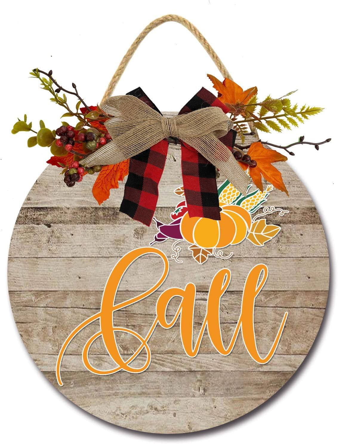Eveokoki 11" Fall Wooden Door Sign, Welcome Front Door Plaque Hanger ...