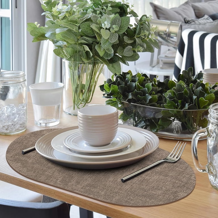 Faux Leather Oval Placemats Set of 8, Dark Brown | Non-Slip & Heat ...