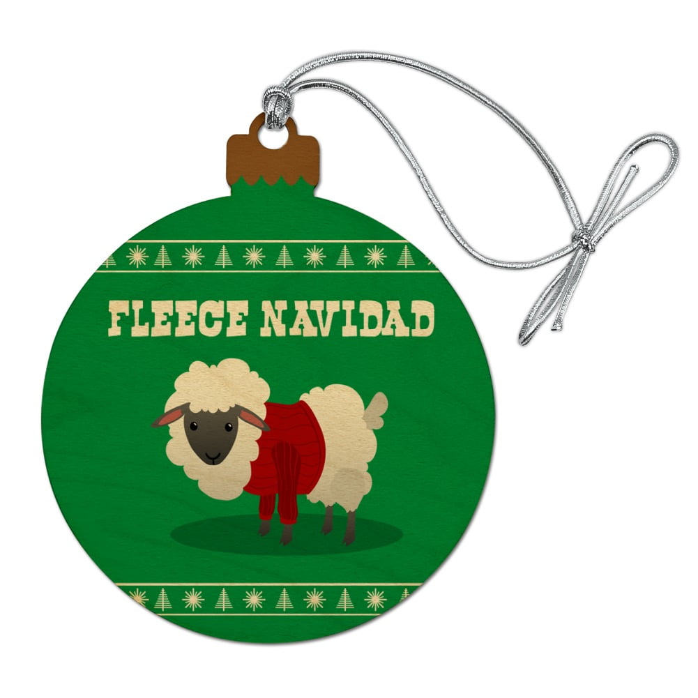 Fleece Feliz Navidad Sheep Christmas Holiday Wood Christmas Tree ...