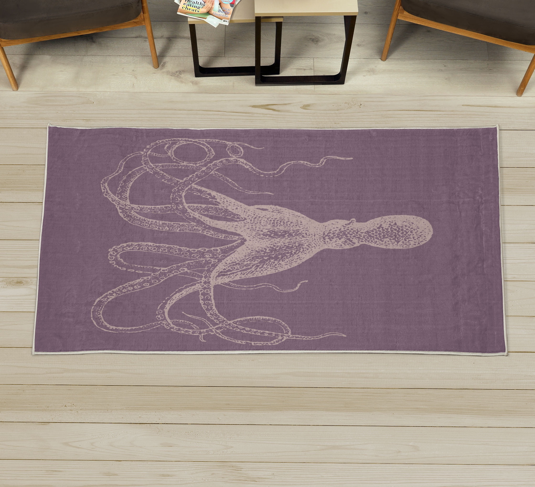Octopus Decorative Rug, Monochrome Marine Animal Tentacles in Sketch ...