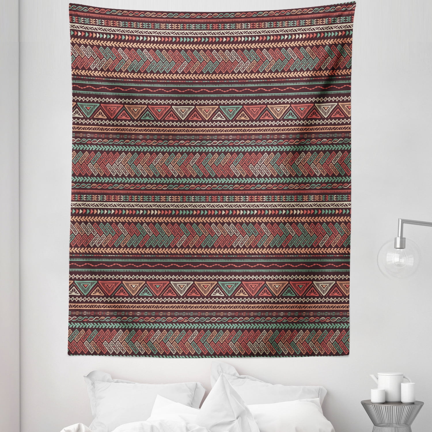 Boho Tapestry, Hand Drawn Composition of Triangles Colorful Latin ...