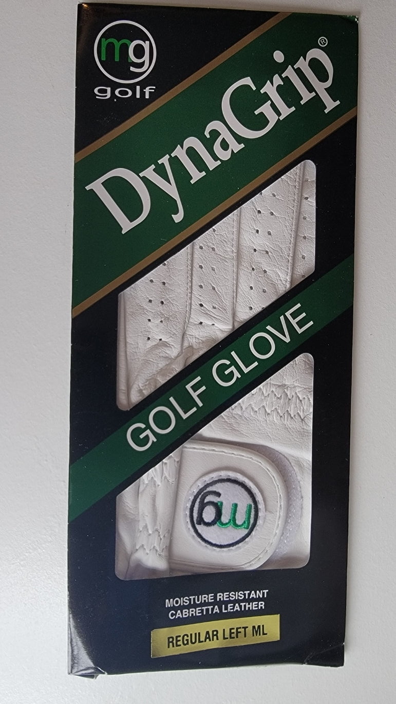 MG DynaGrip White Leather Golf Glove All Cabretta Men's Left Handed ...
