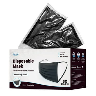 Black Disposable Face Masks, 3-ply Breathable Masks, Elastic Ear Loop ...