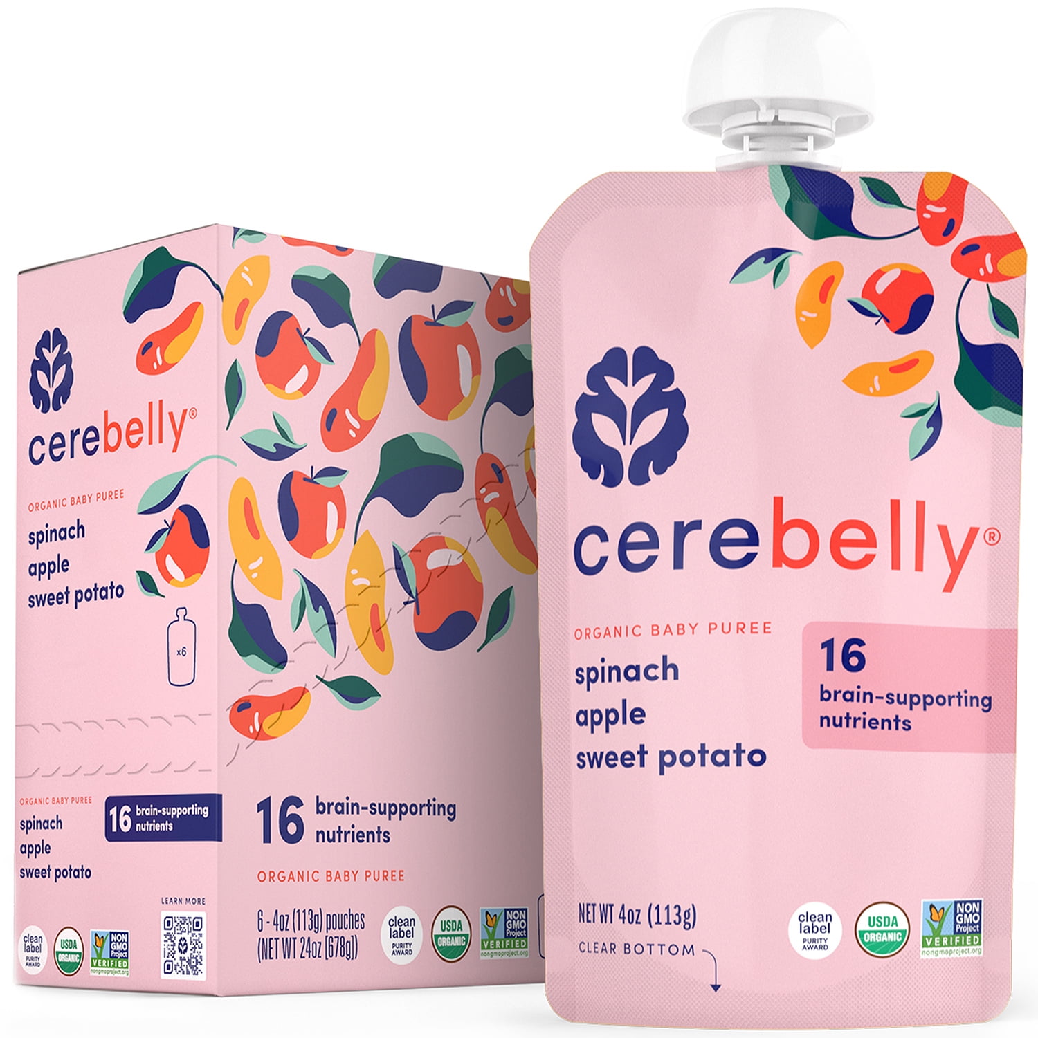 Cerebelly Organic Stage 2 Baby Food, Spinach Apple Sweet Potato, 4 oz Puree (6 Pack) - Walmart.com