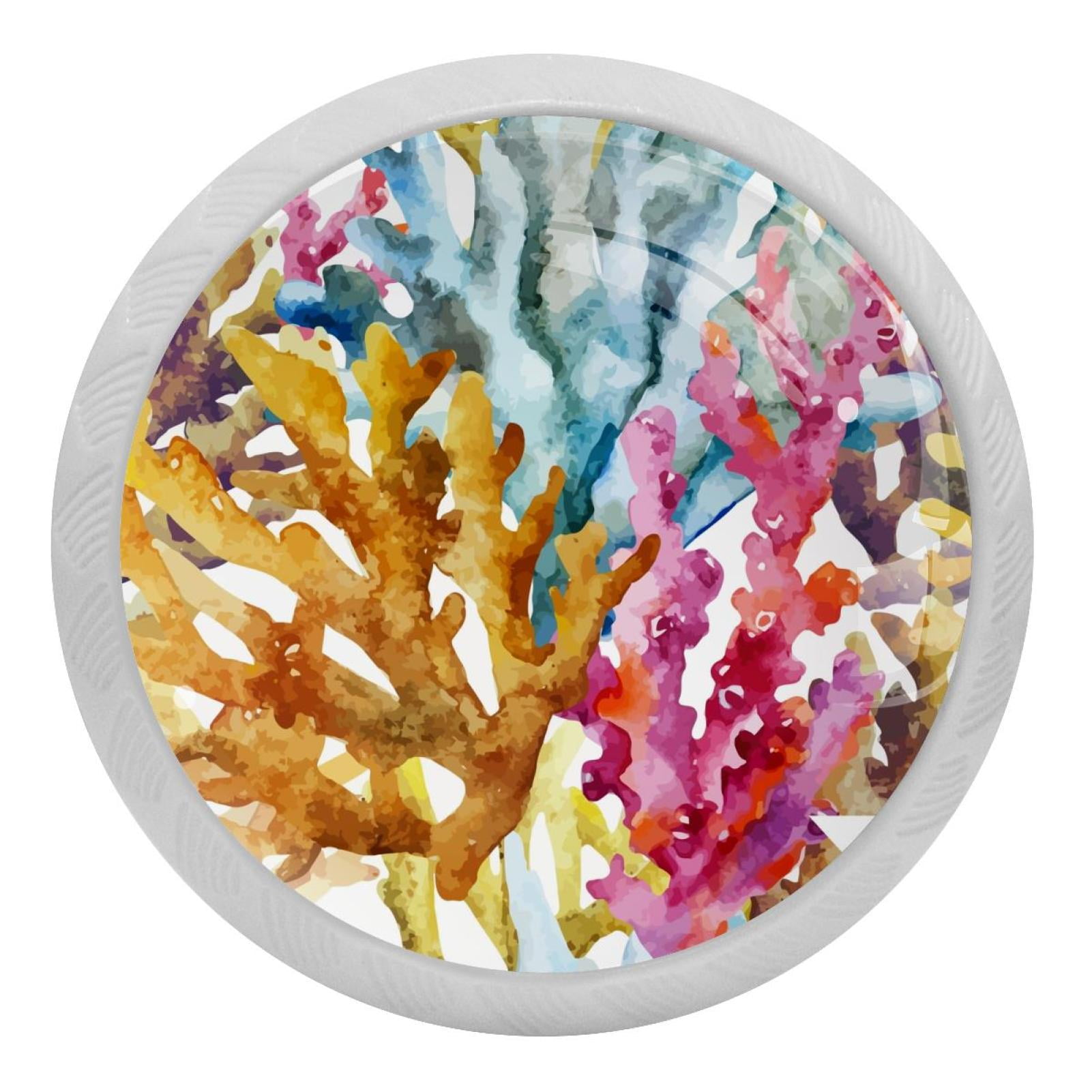 4PCS Round Blue Sea Coral Cabinet Fluorescence Knob Glowing in the Dark ...