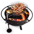 30" Fire Pit with Adjustable Cooking Grill Grate, Stars Moons Cut-out ...