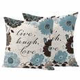 Blue Brown Flower Outdoor Throw Pillow Covers Set of 2, Laugh Love Live ...