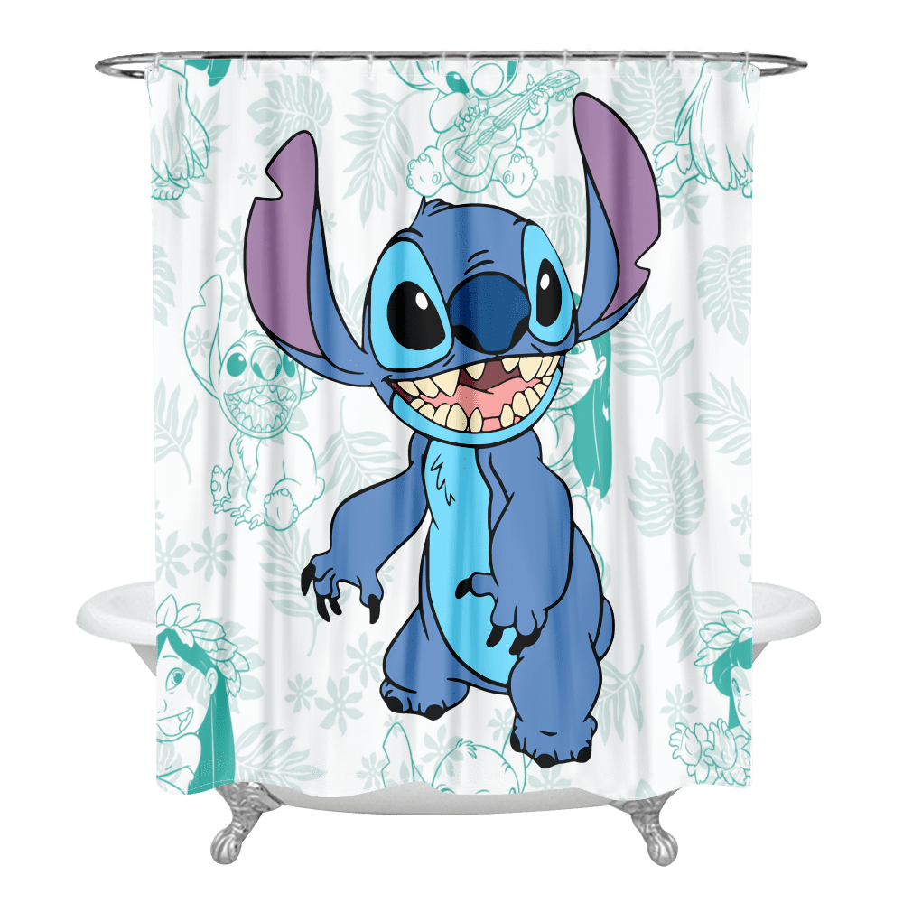 Lilo And Stitch Shower Curtain Set Cartoon Printed Home Decor Curtain