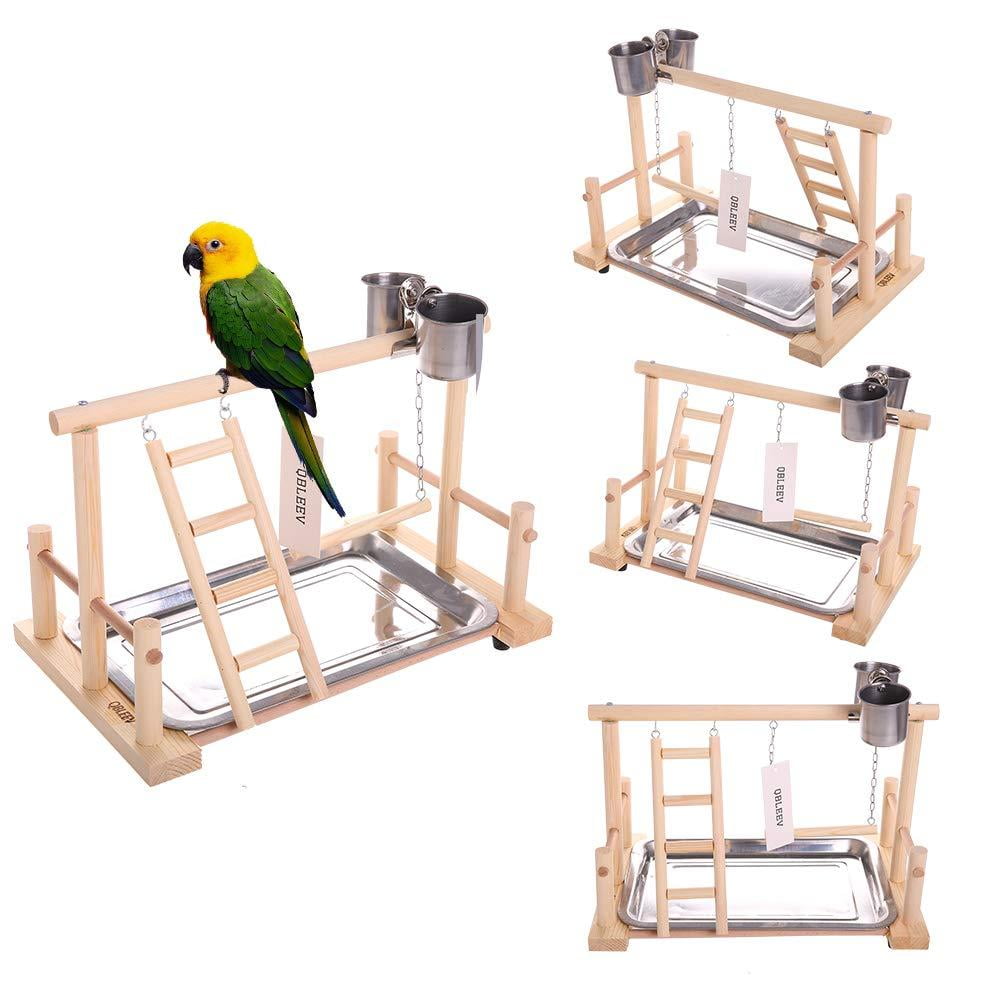 QBLEEV Parrots Playstand Bird Playground Wood Perch Gym Stand Playpen ...