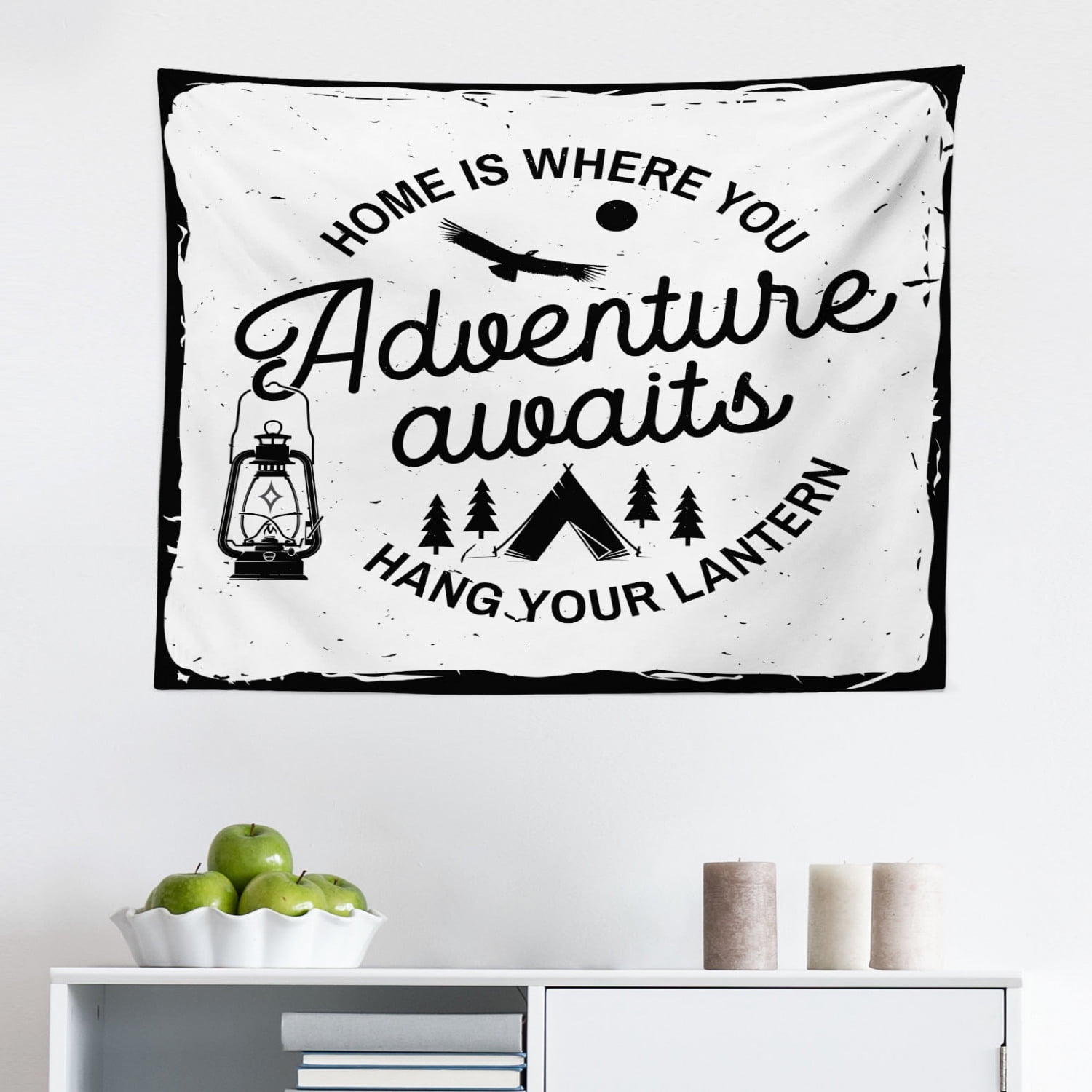 Saying Tapestry, Vintage Rusty Sign Style Mountains and Lettering Print ...