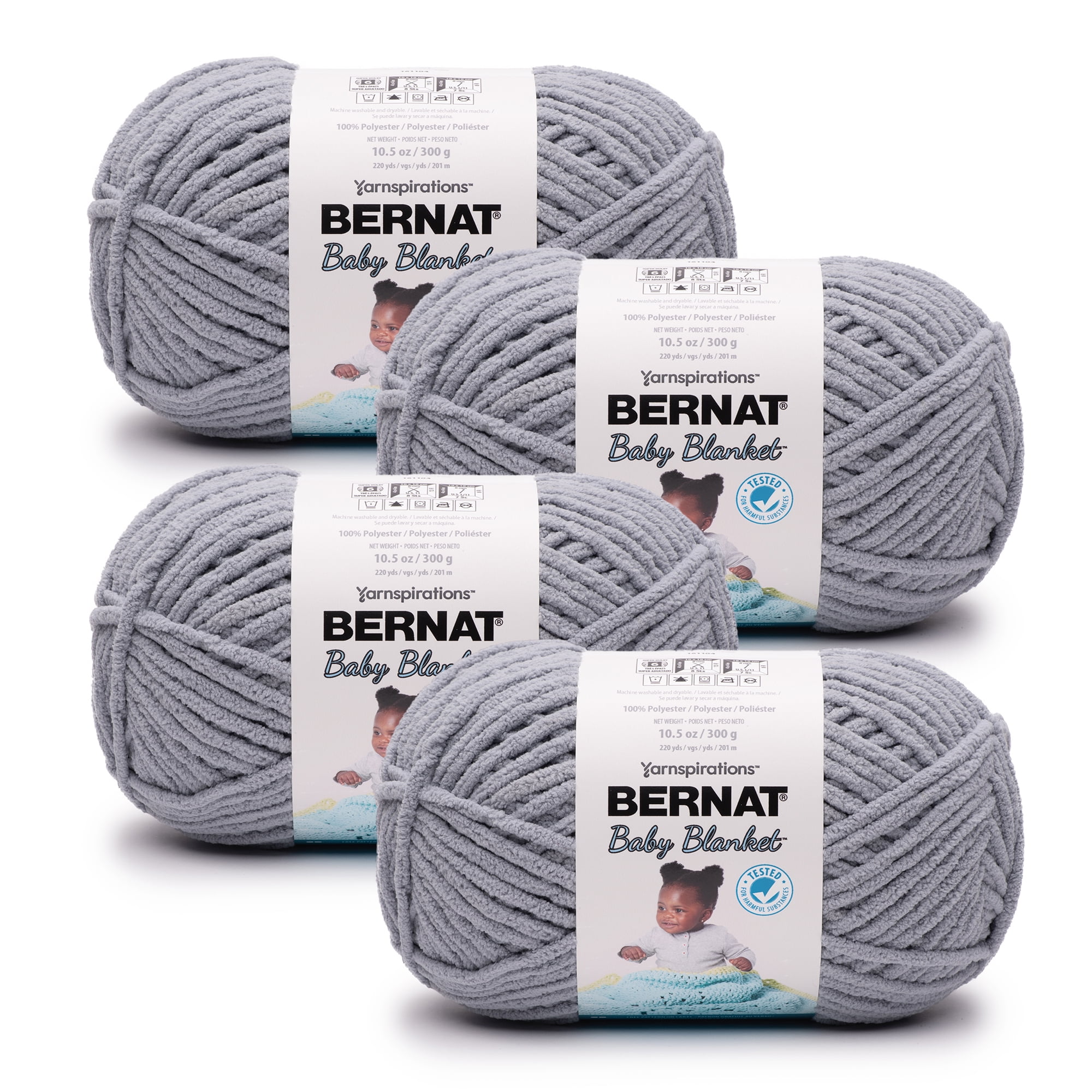 Bernat® Baby Blanket™ #6 Super Bulky Polyester Yarn, Cloudburst 10.5oz/300g, 220 Yards (4 Pack ...