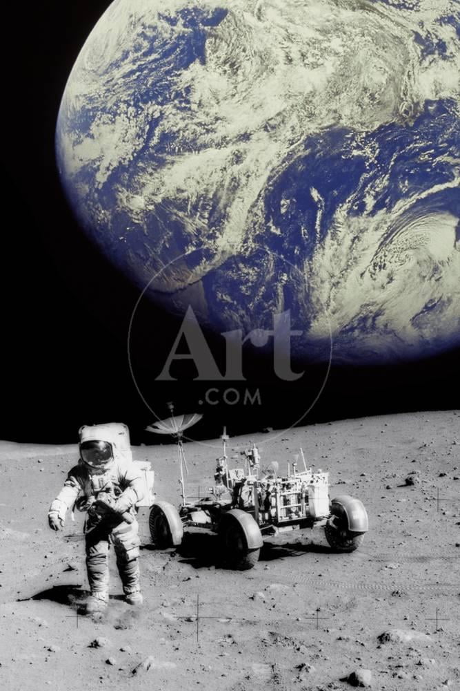 Astronaut on Moon with Earth, Unframed Photographic Print Wall Art by ...