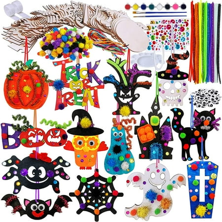 HEIBIN56 Sets Halloween Decoration DIY Halloween Wooden Ornaments Craft ...