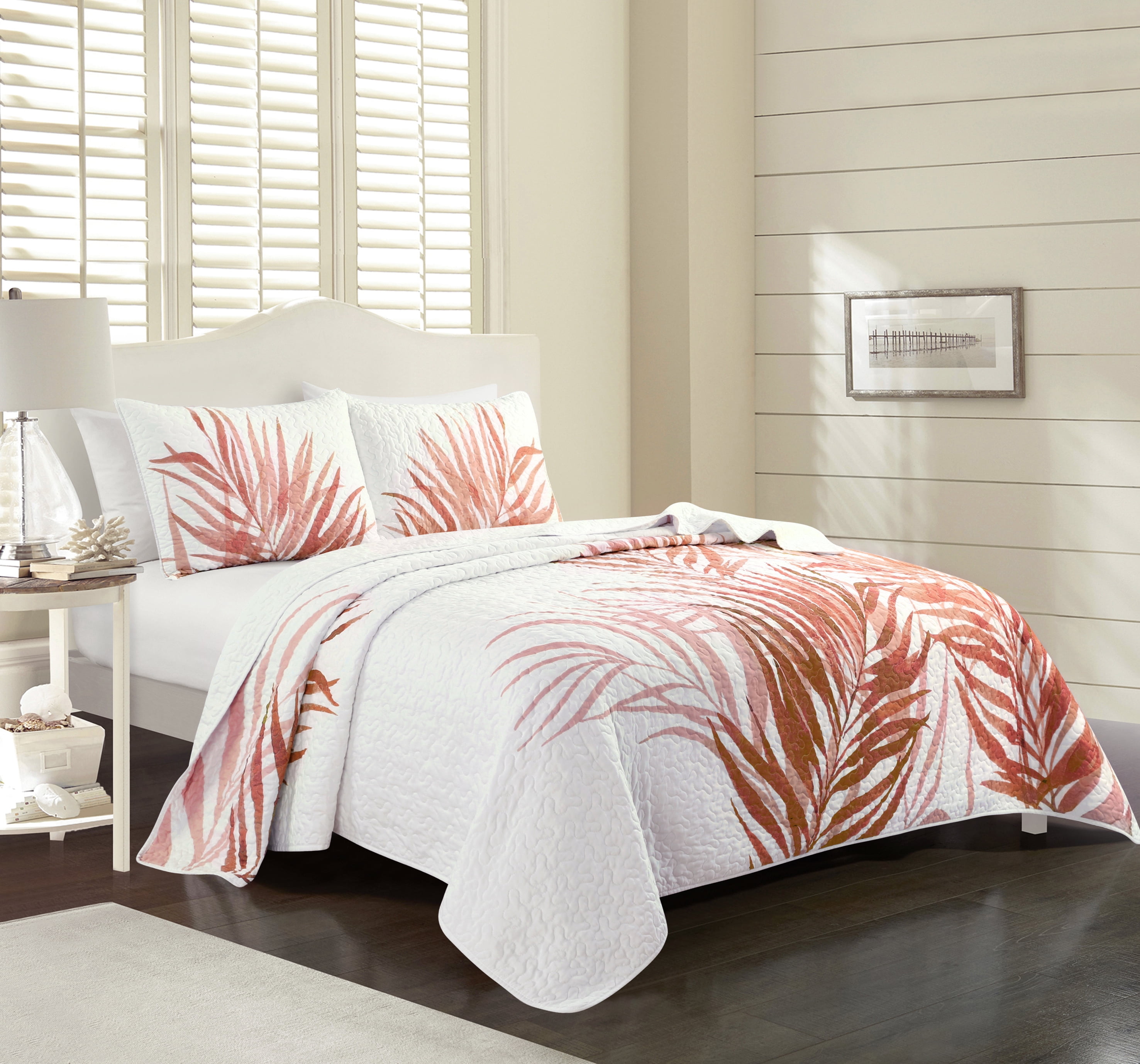 3-Piece Ultra-Soft Microfiber Quilt Set, Palm Leaf Tropical Garden ...