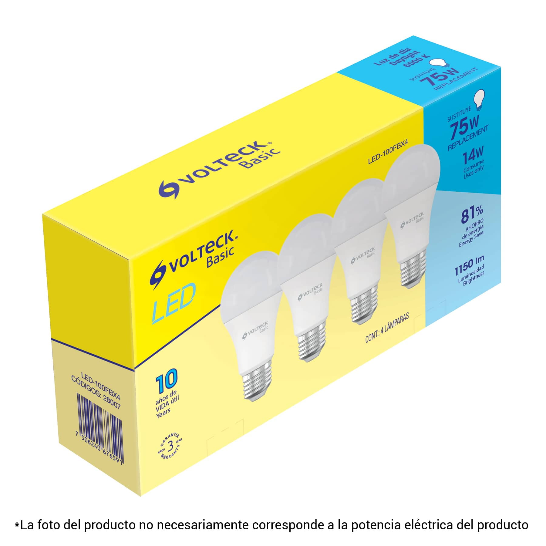 Paquete De 4 Focos Led, A19, 3w Luz De Día, Volteck Basic voltek LED-30FBX4 | Walmart en línea