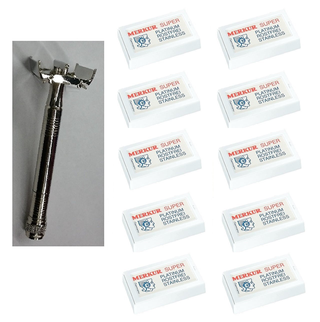 Double Edge Safety Razor + Merkur Double Edge Safety Razor Blades 10 ct ...