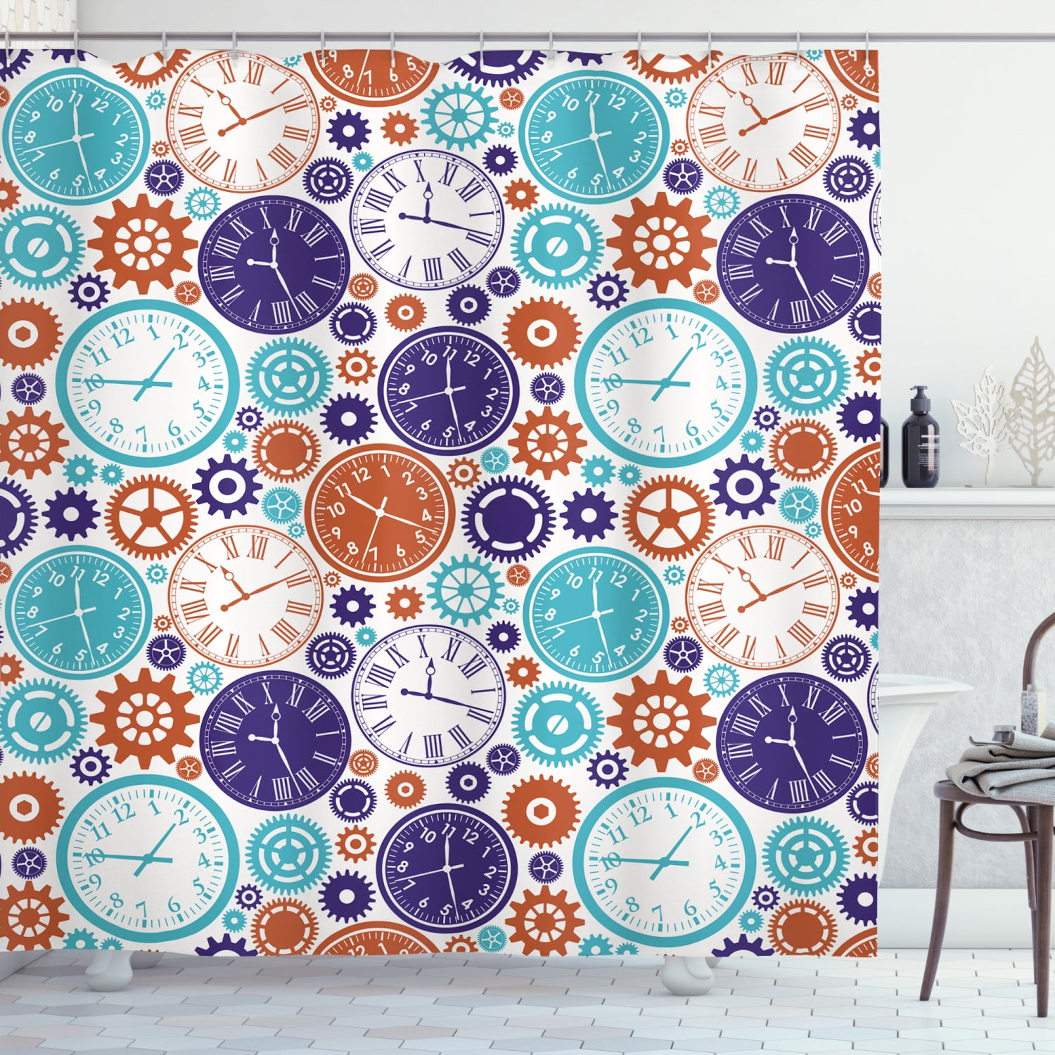 Ambesonne Vintage Shower Curtain, Clock with Roman Digits, 69"Wx75"L ...