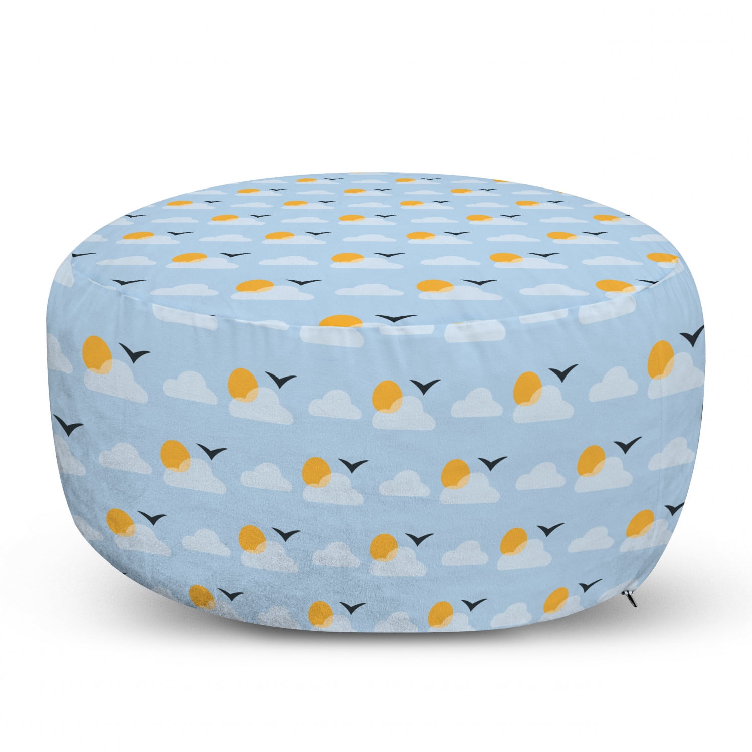 Clouds Pouf Cover with Zipper, Summer Season Design with Bird and Sun ...