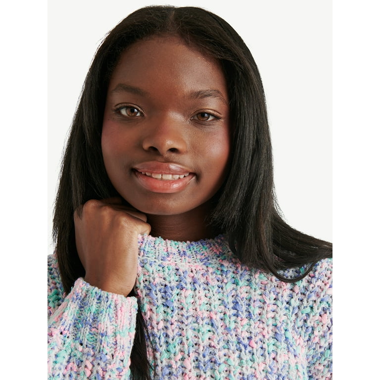 Justice Girls Crew Neck Popcorn Sweater, Sizes Xs-Xlp Justice Girls Crew Neck Popcorn Sweater, Sizes Xs-Xlp