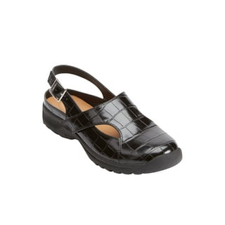 24 HOUR COMFORT Leslie Women's Wide Width Leather Back Strap Clogs ...