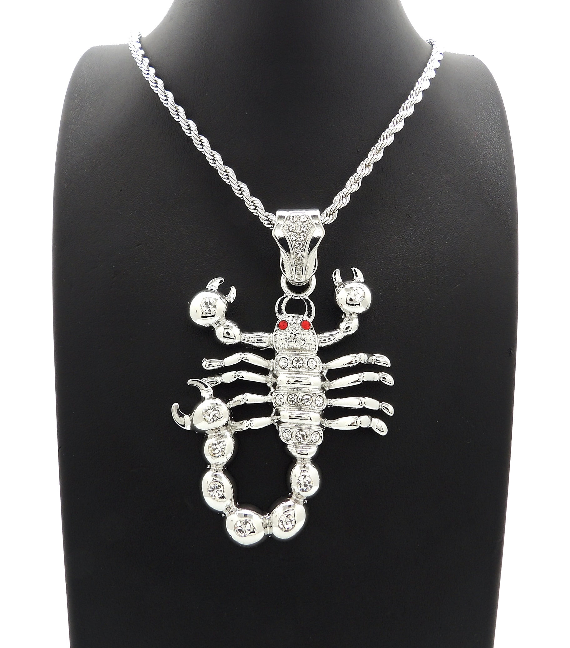 Buy Hip Hop Fashion Iced Out White gold tone Scorpion Pendant w 24 Rope ...
