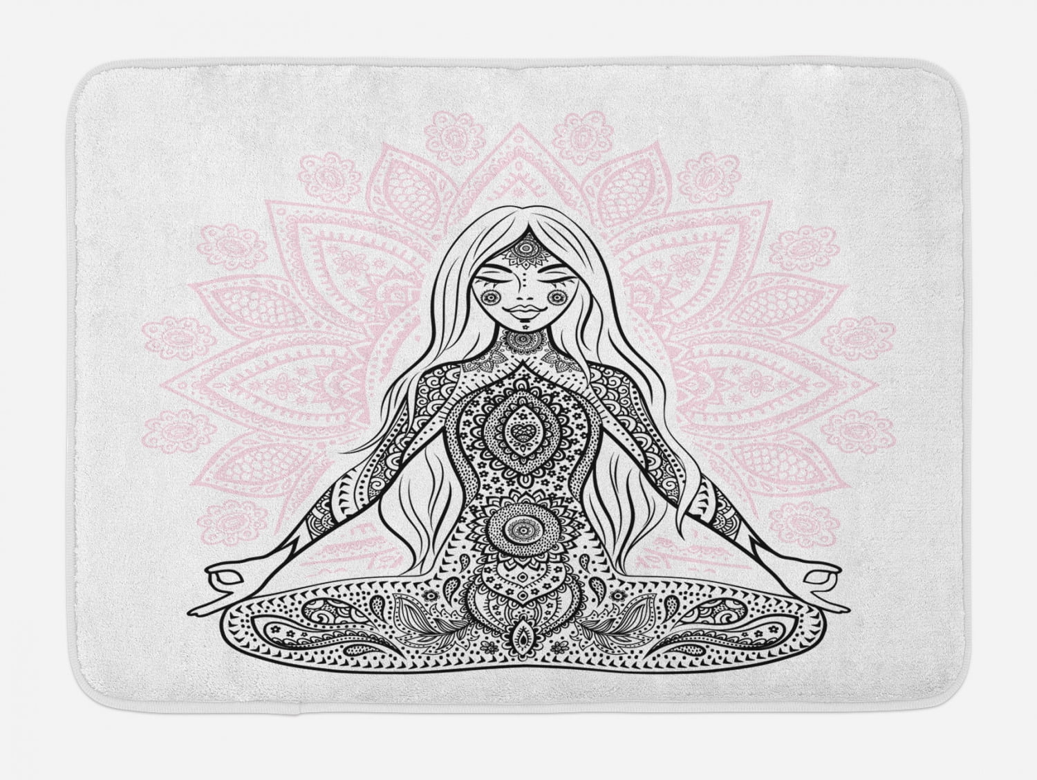 Chakra Bath Mat, Ornate Girl Figure on Lotus Flower with Eastern ...