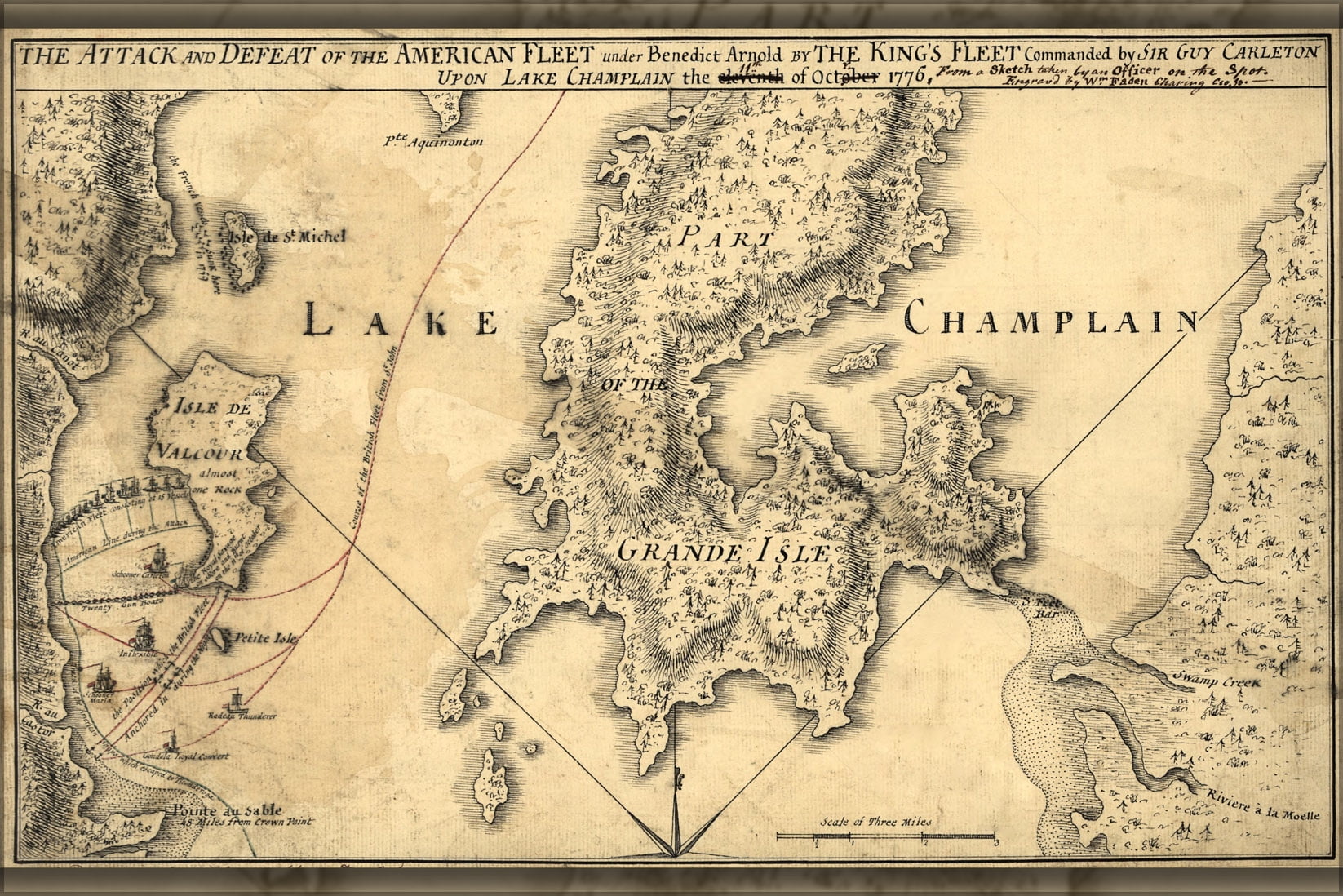 24"x36" Gallery Poster, map of Benedict Arnold on Lake Champlain 1776 ...