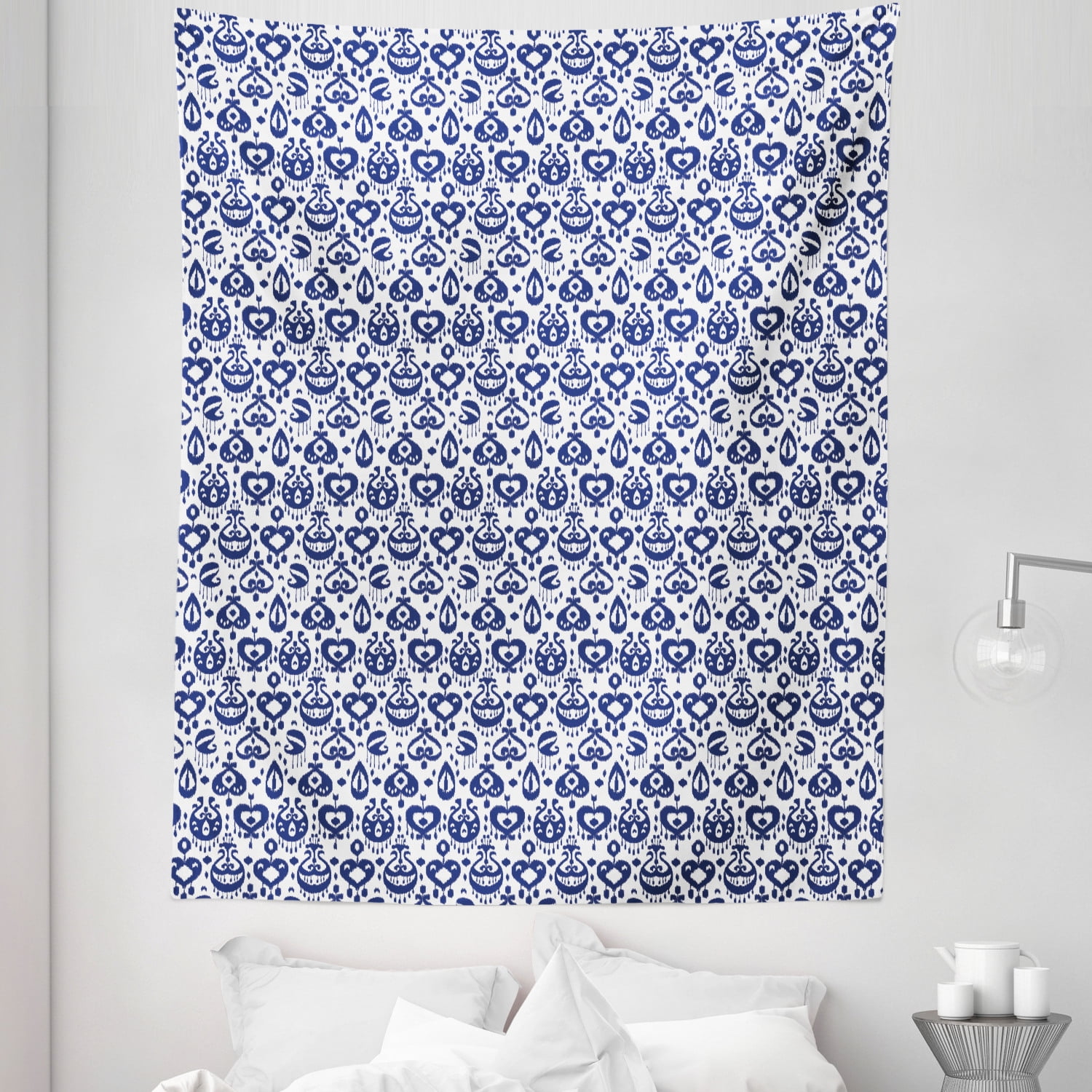 Navy Blue Tapestry, Traditional Ikat Pattern Retro Style Composition ...